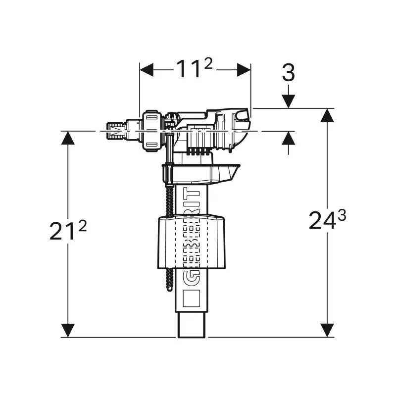 Geberit float valve Type 380 lateral water supply, 3/8", brass nipple