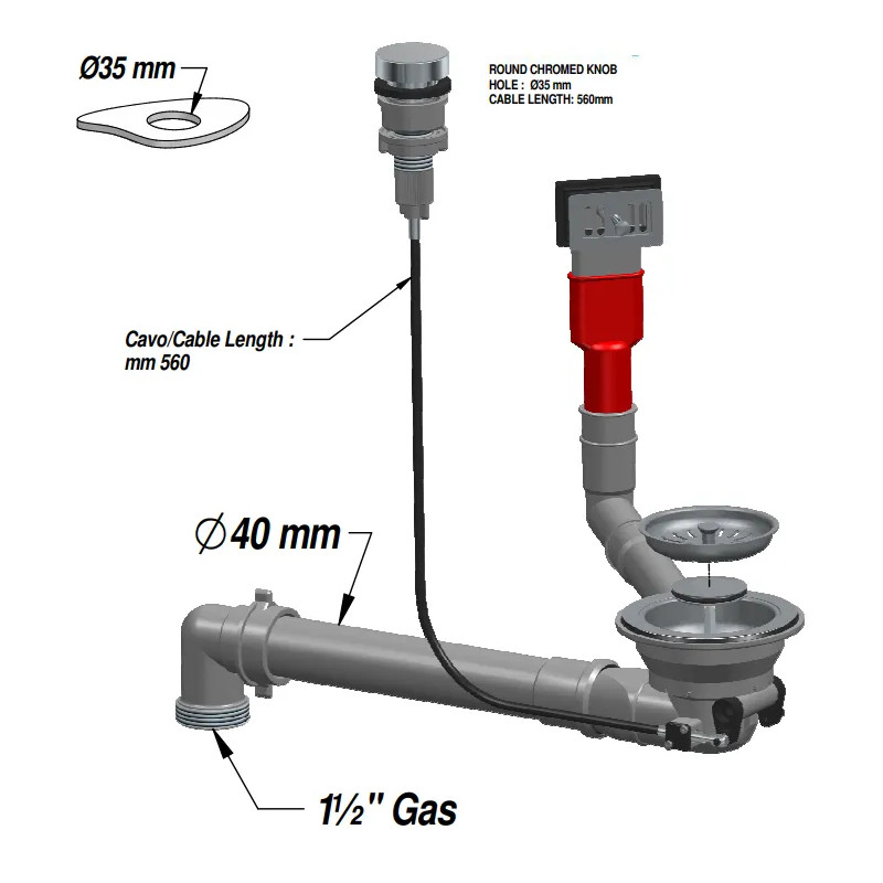 Space-saving automatic sink drain with rectangular overflow and chrome ...