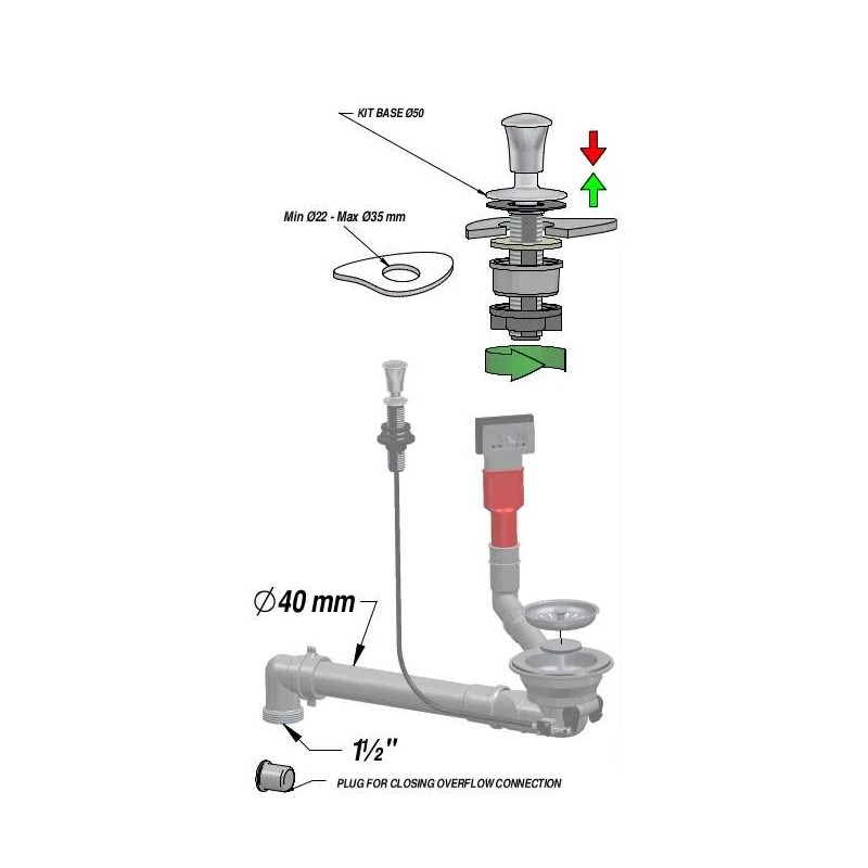 Automatic sink drain diameter 90mm, automatic emptying with pipe ...