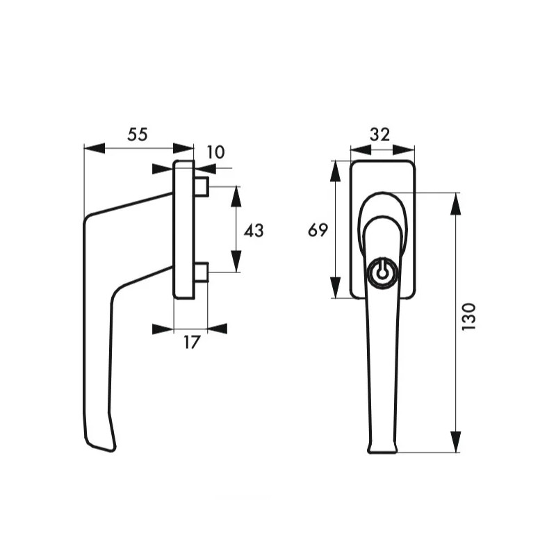 Window handle, lever handle with key, 90° notches with concealed screw ...