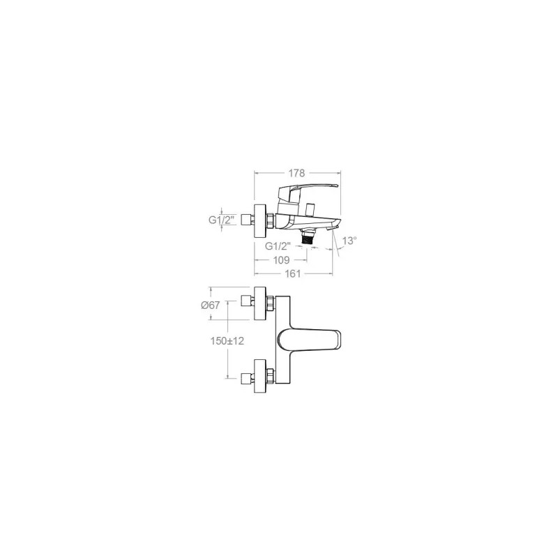 New fly" black wall-mounted bath/shower mixer.
