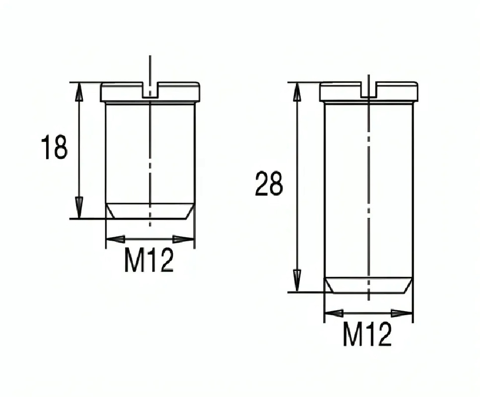 2 vis M12 inox D.14 x L.28 mm et D.14 x L.18 064700.000.01