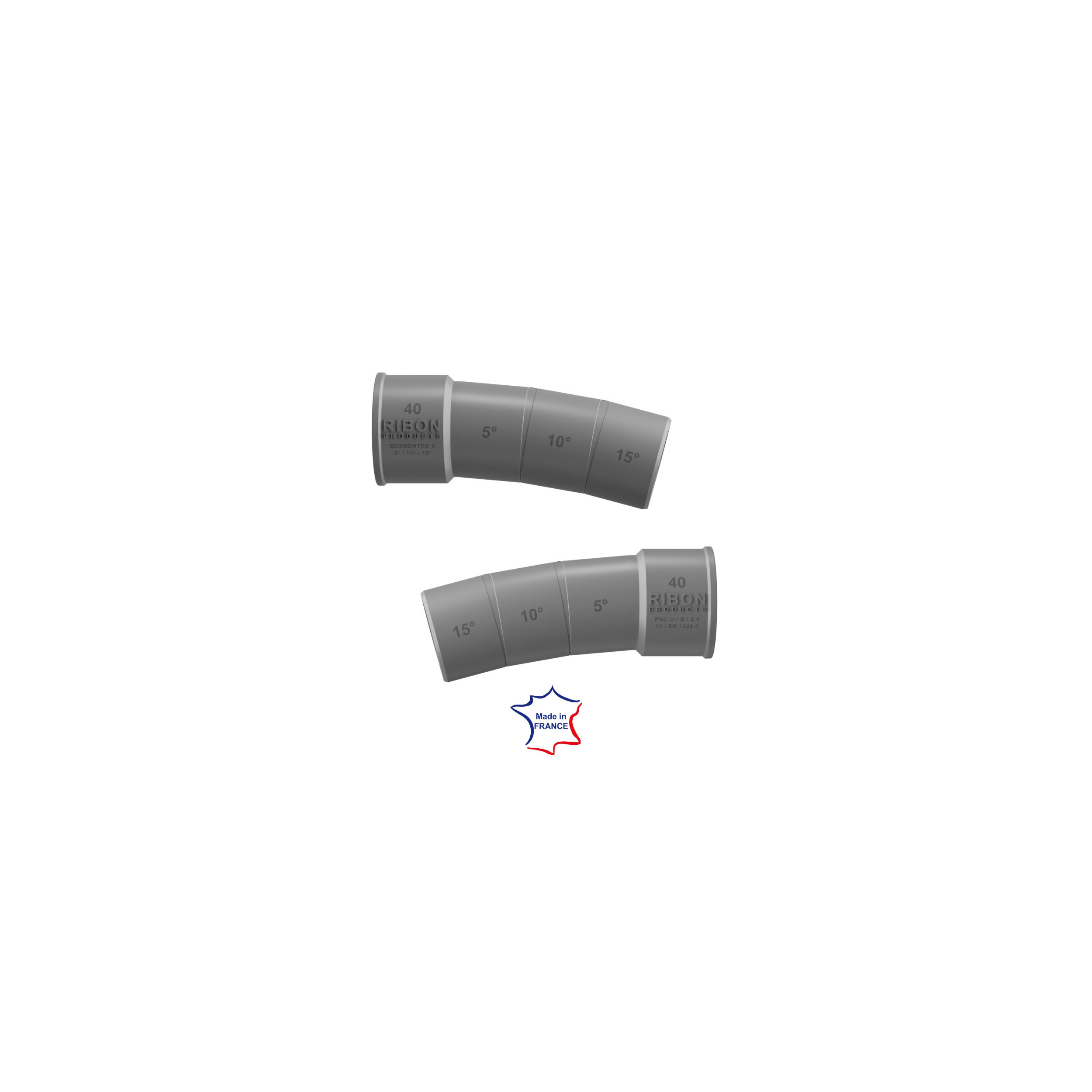 Coude PVC 40 mm multi-angles 5°/10°/15° mâle RIBON SEG40S