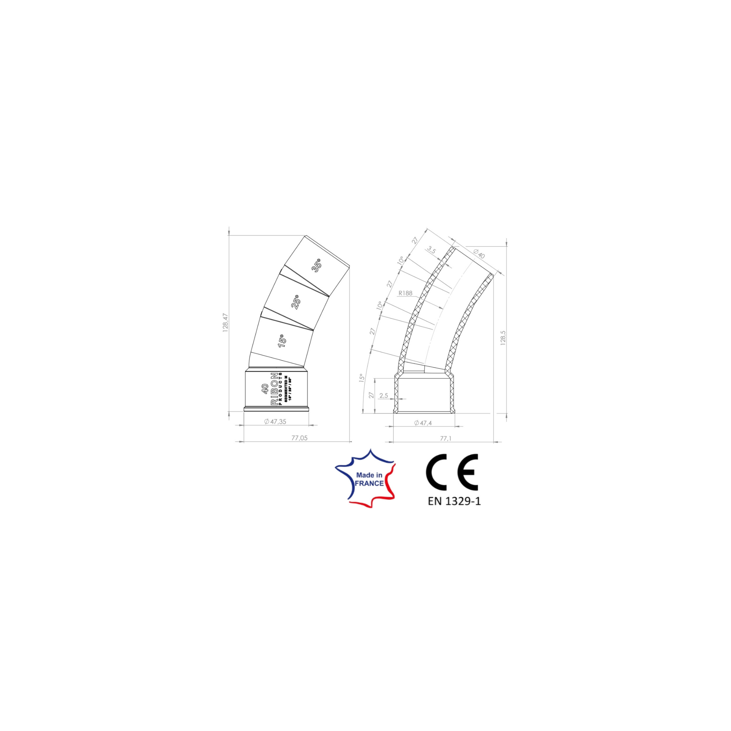 Coude PVC 40 mm multi-angles 15°/25°/35° RIBON SEG40M