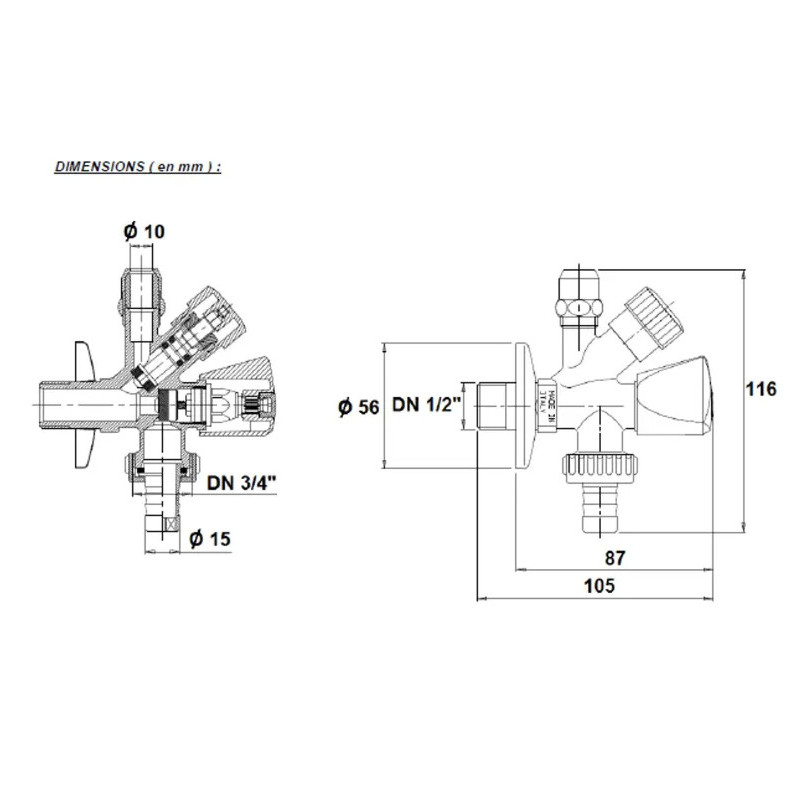 Chrome-plated brass washing machine tap SFERACO 1336045