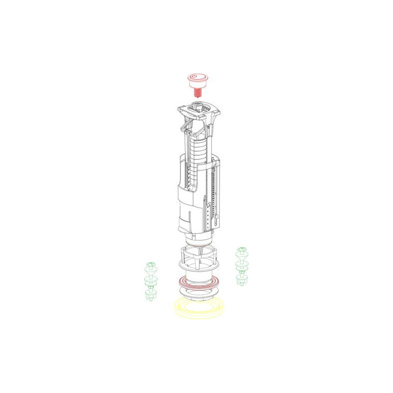 Wassersparender Doppelvolumen-WC-Mechanismus mit Bügel, Bohrung Ø 40 mm.