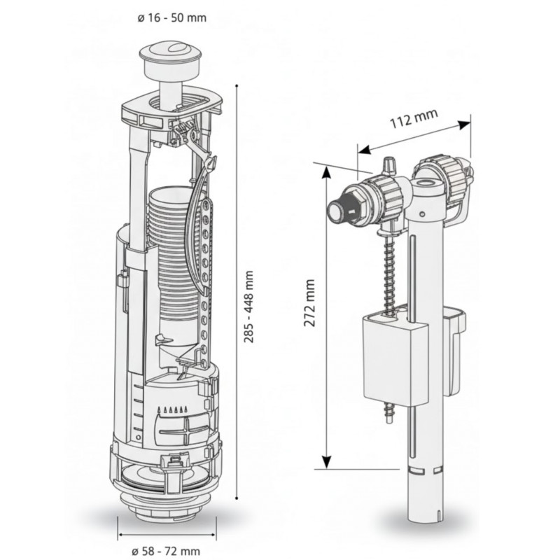 Optima 49 double volume mechanism and 95L float valve for Vitra WC tank